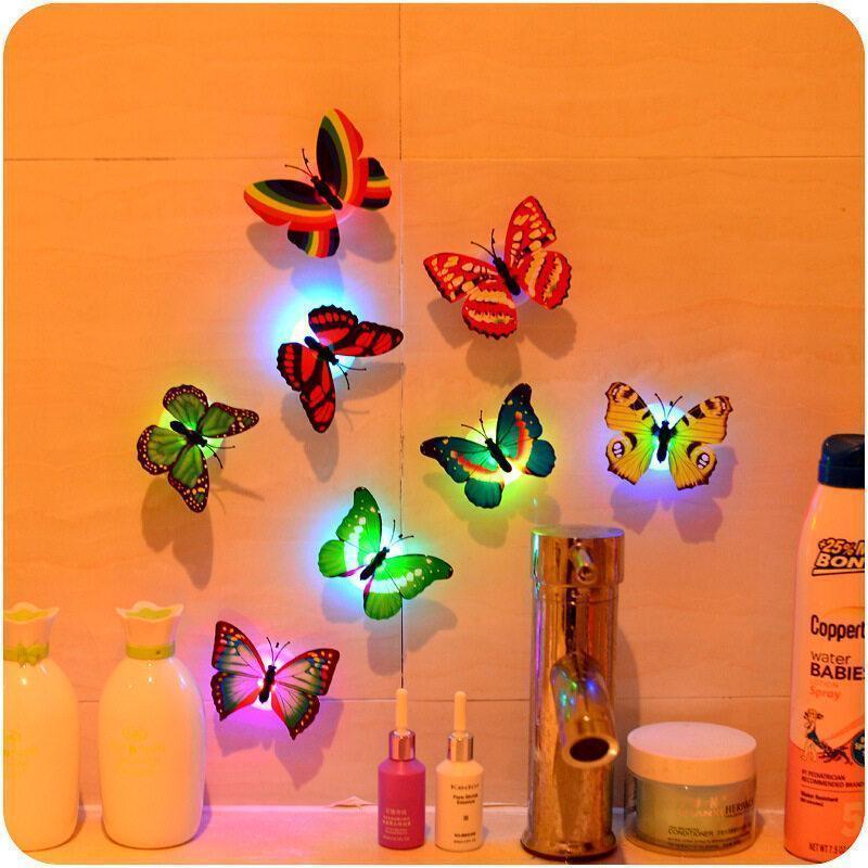 Colorful Butterfly Stickable Night Light Home Wall Sticker Decoration ...