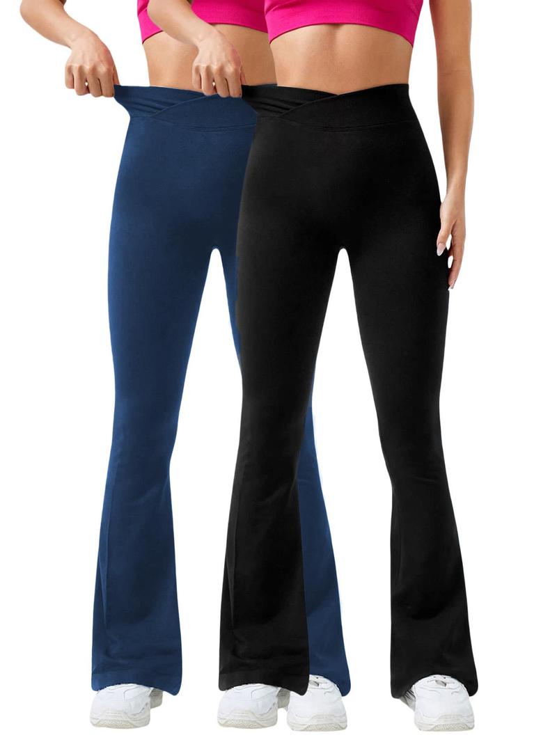 Women's Overlap V Cross Waistband Thin Flare Leg Sports Leggings ...