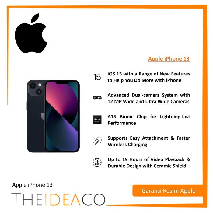Promo Apple iPhone 13 iOS 15 256GB 6.1" Inch Ultra Wide 12MP Midnight ...