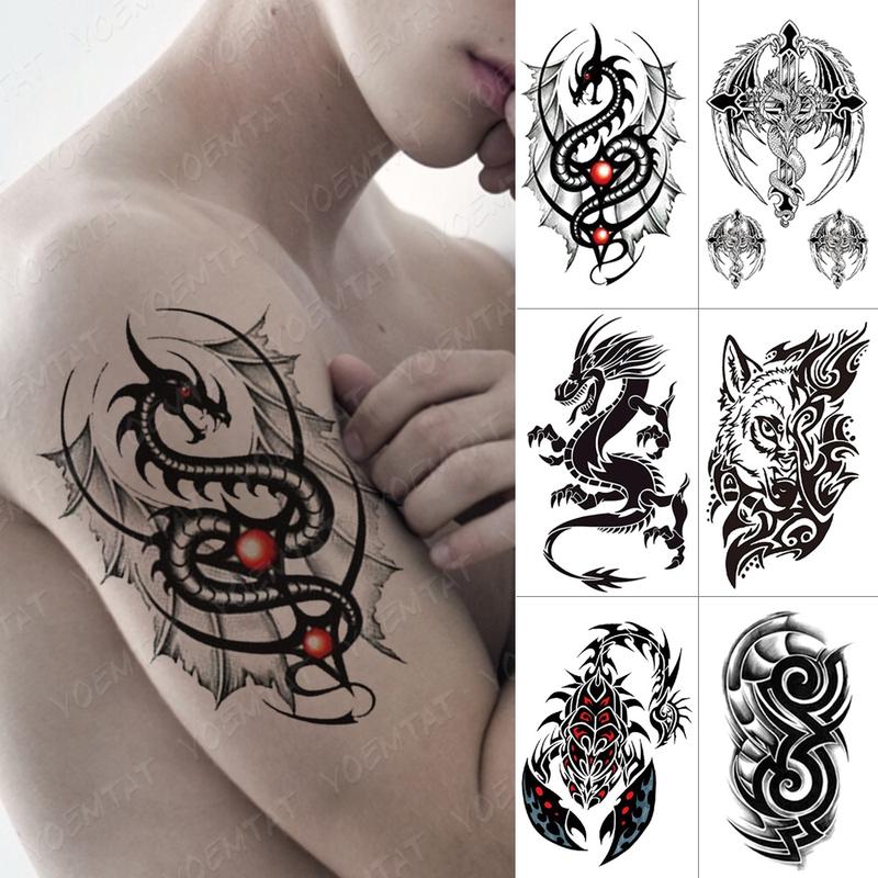 Waterproof Temporary Tattoo Sticker Dragon Wing Cross Flash Tatto ...
