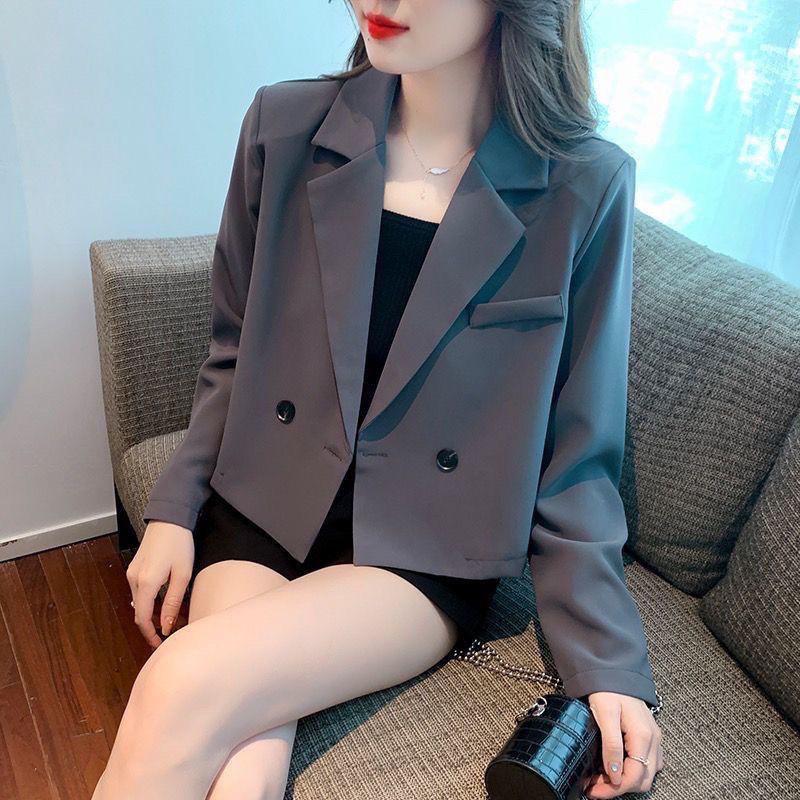 Blazer Pendek untuk Wanita, Bergaya, Sut Kecil, Pinggang Tinggi ...