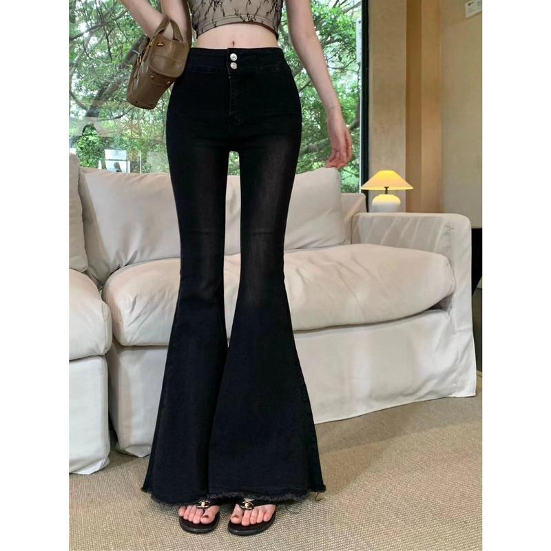 Seluar Jeans Bootcut, Gaya Retro, Gadis Panas, Hitam dan Kelabu ...