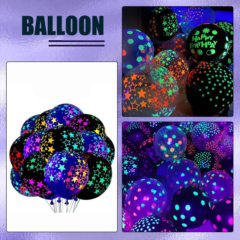20Pcs Fluorescent Balloon Glow In The Dark Neon Glow Latex Balloons ...