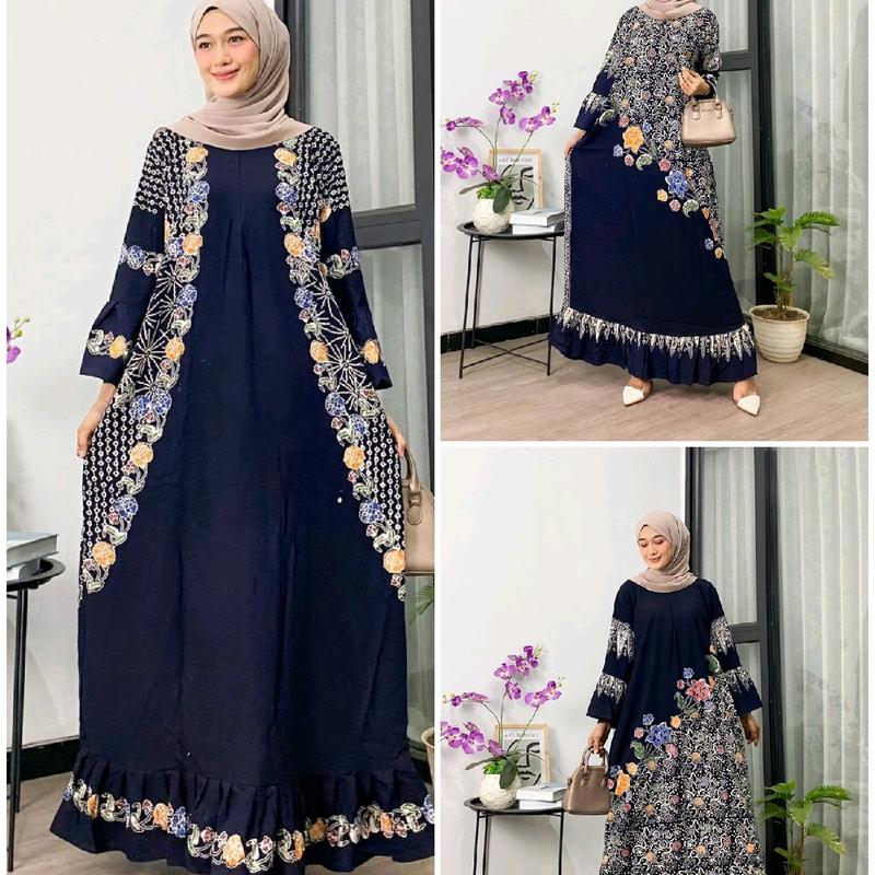 Gamis Hitam Putih Cantik Murah Bisa COD Bunga Rayon - Shop | Tokopedia