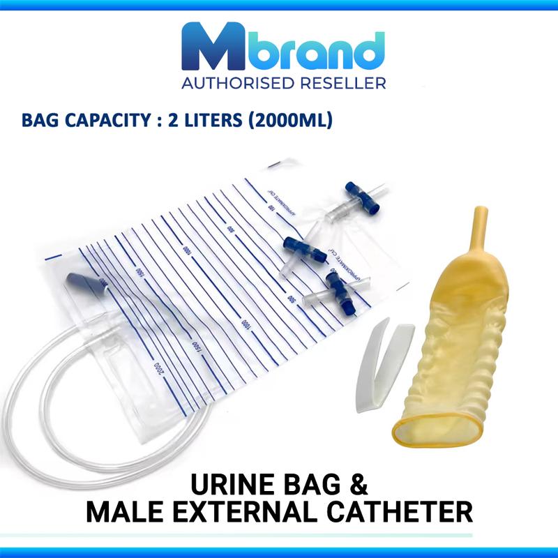 Urine Bag 2L (2000ML) Single Use T-Valve Outlet Male External Catheter ...