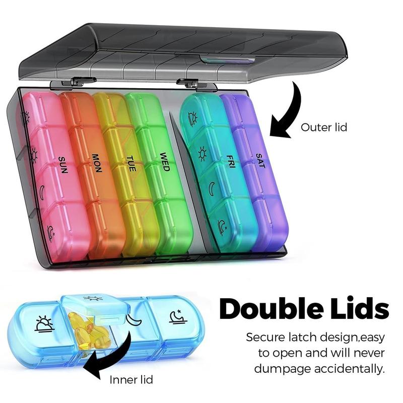 (FOREVER PREMIUM) 21 Compartments Rainbow Pill Box Medicine Organiser ...