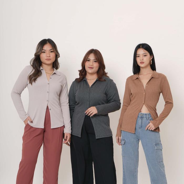 Jual [Tutuloph] Kevy Shirt | Long Sleeved Knit Shirt | Women Top ...