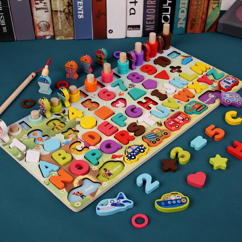 Alphabet ABC Number 123 Math Magnet Fishing Wooden Board Montessori ...