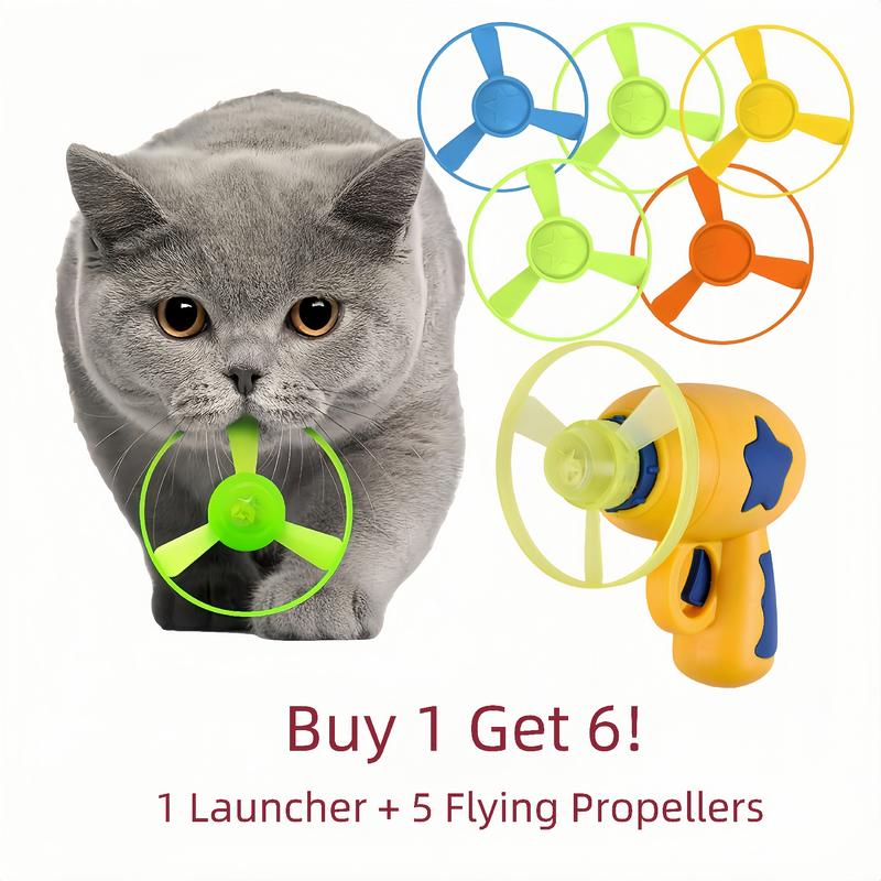 6 Pcs Cat Fetch Toy Set Launcher Gun, Flying Disc Toy, Cat Track ...