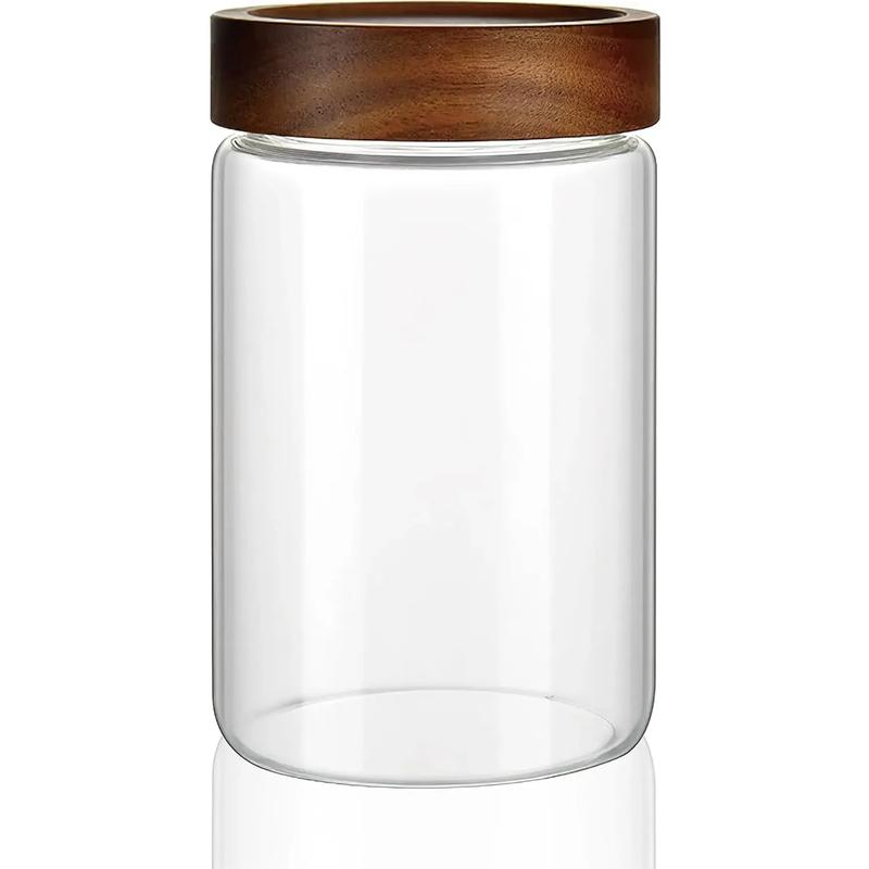 28 oz/850 ml Clear Glass Storage Canister with Airtight Wooden Screw ...