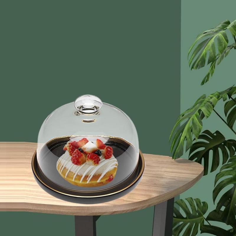 Glass Cover Serving Tray Cake Stand Appetizer Display Dust-Proof ...