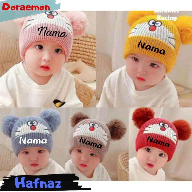 Topi Kupluk Bayi Doraemon Free Bordir Nama Sendiri Putih Perempuan ...