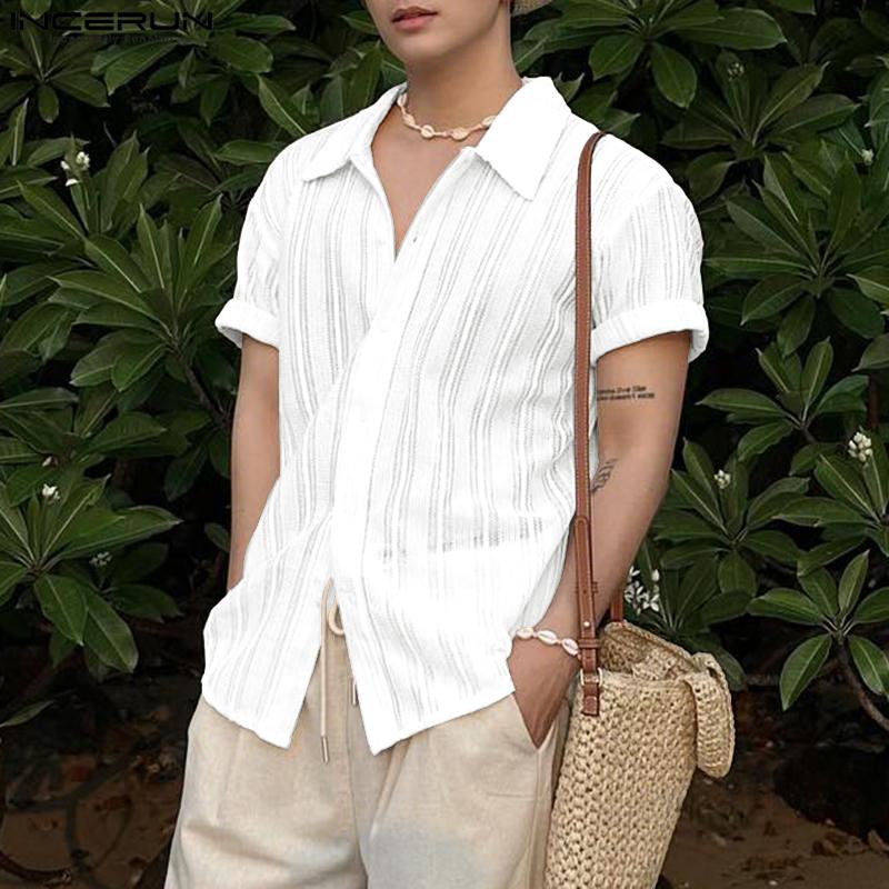 INCERUN Shirts For Man Holiday Solid Color Short Sleeve Shir - TikTok ...