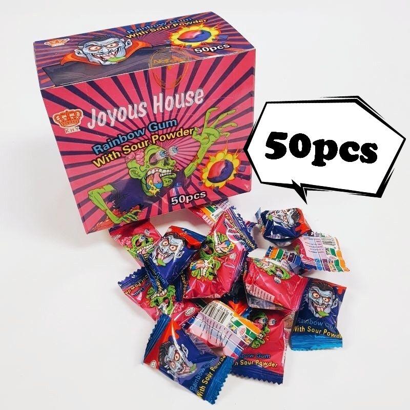 【Makanan Ringan】 50pcs Rainbow gum with sour Powder Chewing Gum ...