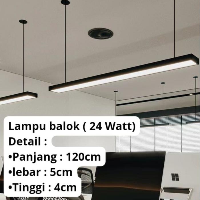 Promo LAMPU GANTUNG LED LAMPU BALOK OFFICE CEILING LAMP 24WAT - Hitam ...