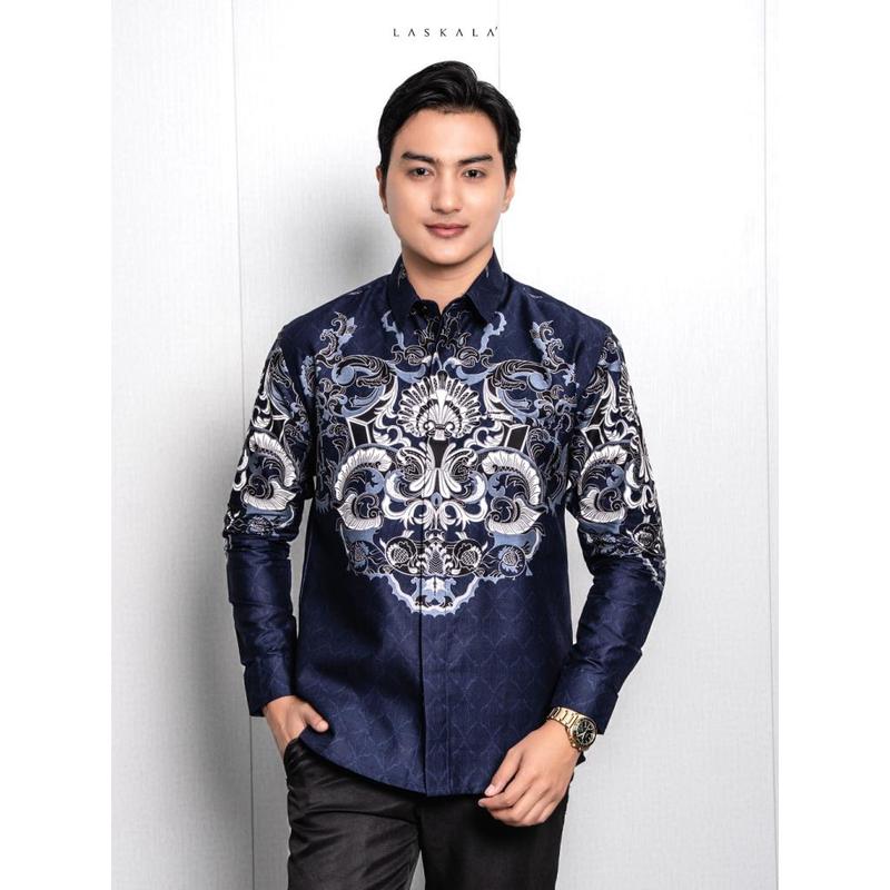 Laskala Batik Premium Sunda Kelapa Navy Kemeja Batik Pria Slimfit ...