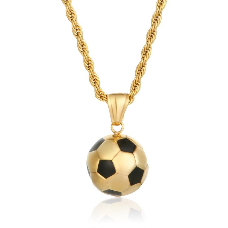 Gold Football Pendant Men's Necklace Gold Plated Solid Stainless Steel ...