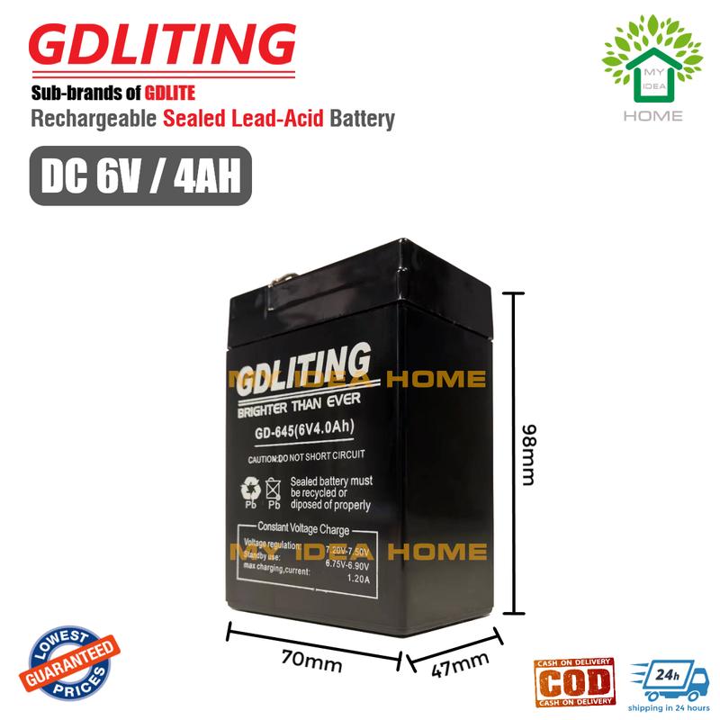 GDLITING GD-645 DC 6V 4AH Rechargeable Sealed Lead-Acid Battery ...