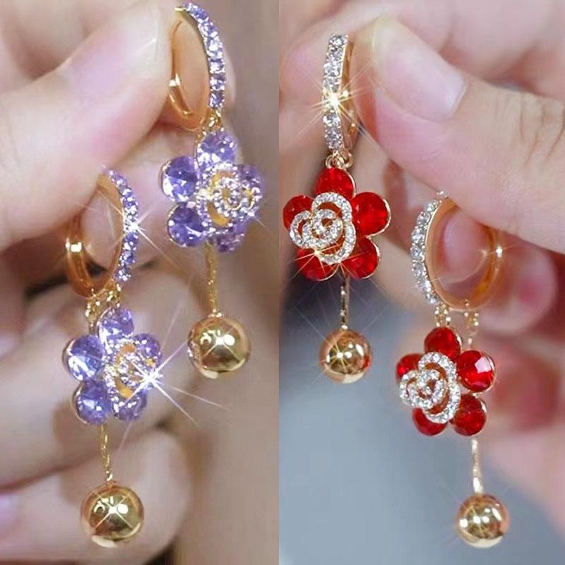 Light Luxury Delicate Purple Red Zircon Flower Drop Earrings - TikTok ...