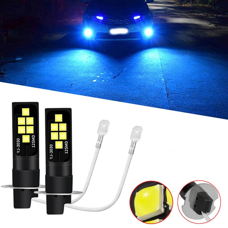 2Pcs LED Bulb 3030 12SMD 6000K White H3 Car Fog Light DRL Brake ...
