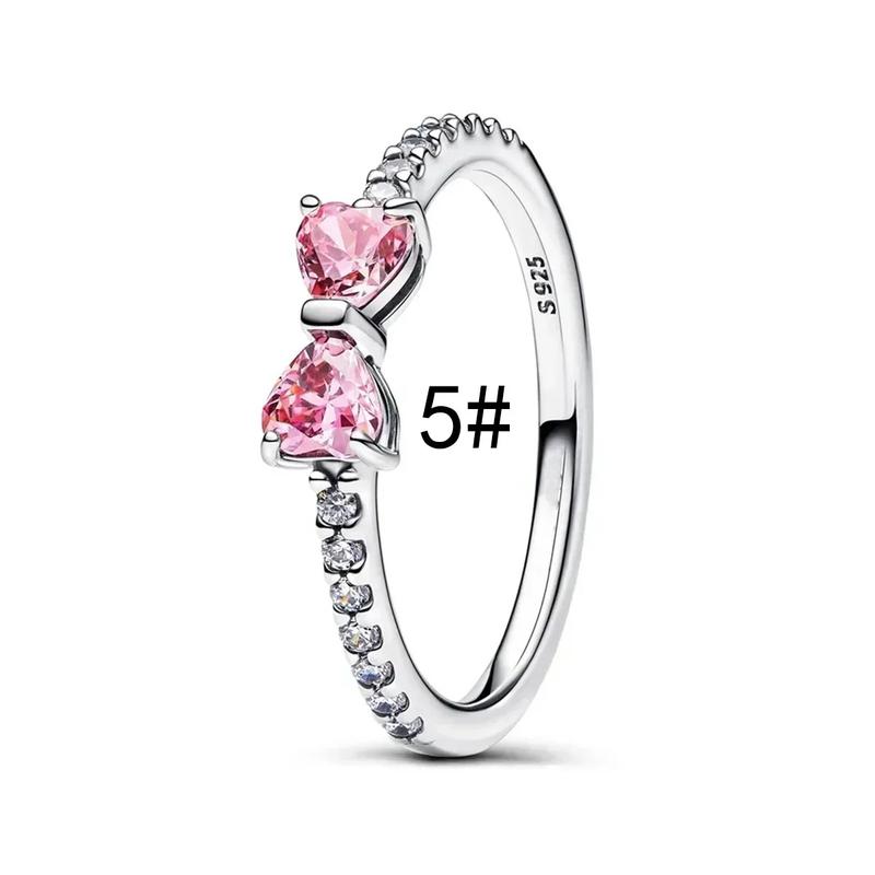 Cincin Set Ikatan bentuk rama-rama Bersinar Merah Jambu, Zirkon ...
