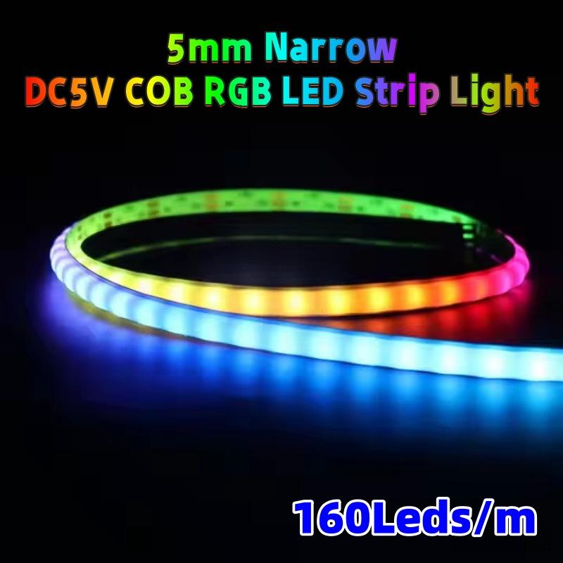 5mm Narrow DC5V COB RGB LED Strip Light 160Leds/m 5M/Roll Pixel ...