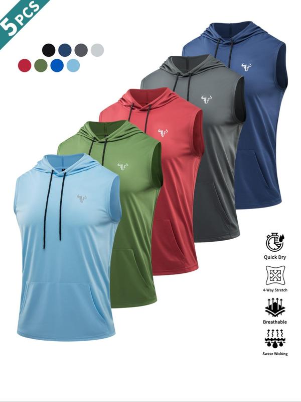 Men's Solid Color Hooded Sports Tank Top, Casual Breathable Quick ...