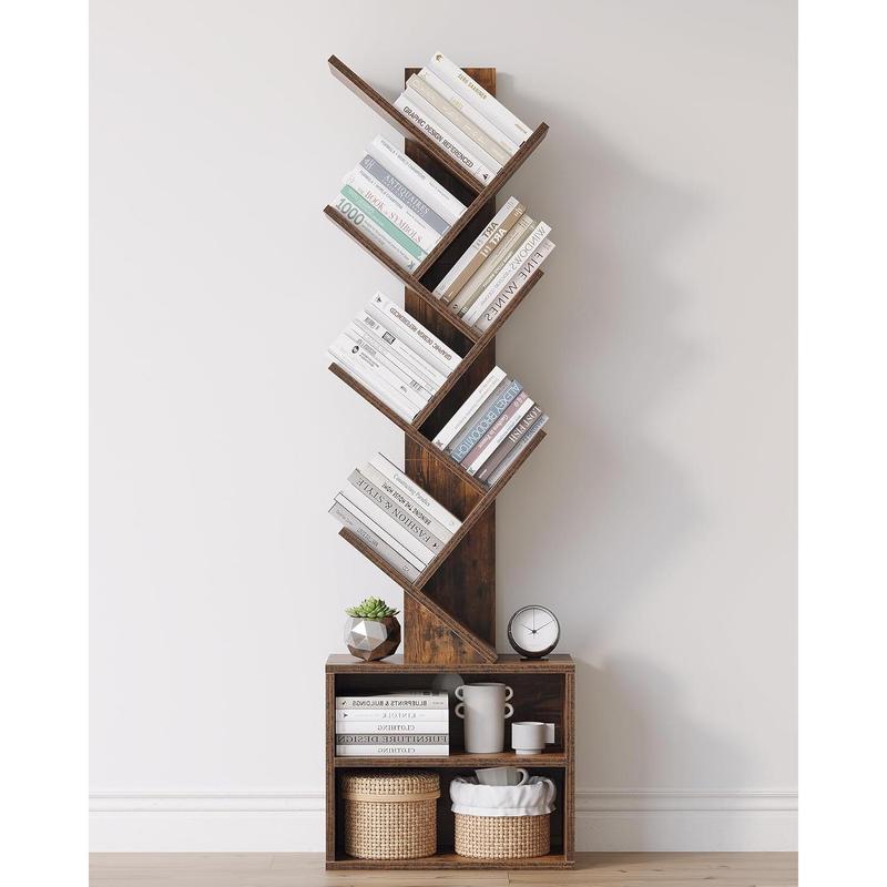 6-Storey Tree Bookshelf, Small Bookcase with Locker, Modern High and ...