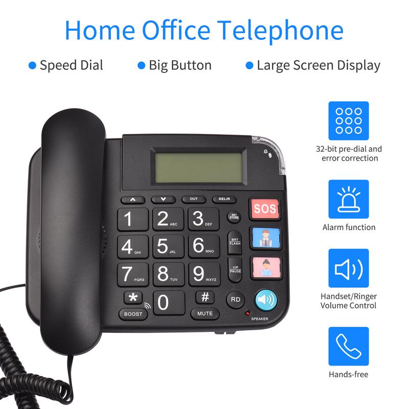 Corded Phone with Big Button Desk Landline Phone Telephone Support ...