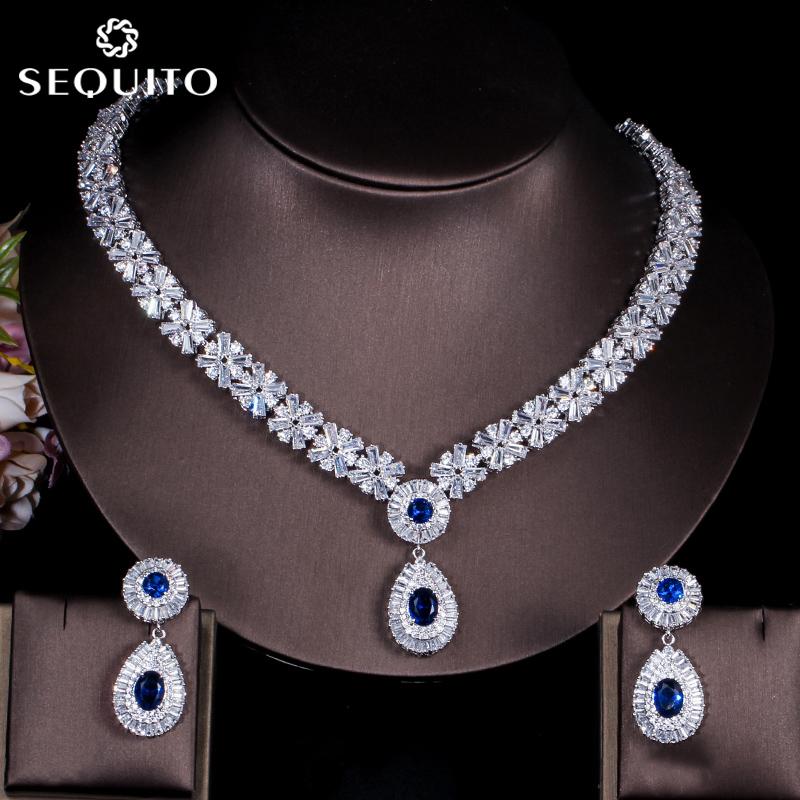 SEQUITO Dubai Luxury Jewellery Sets Women Wedding 18K White Gold ...