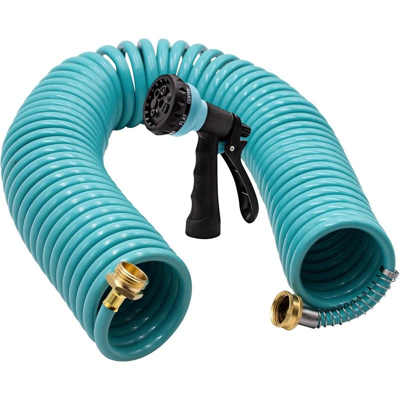 Recoil Garden Water Hose 50 ft, EVA Curly Water Hose with Brass ...