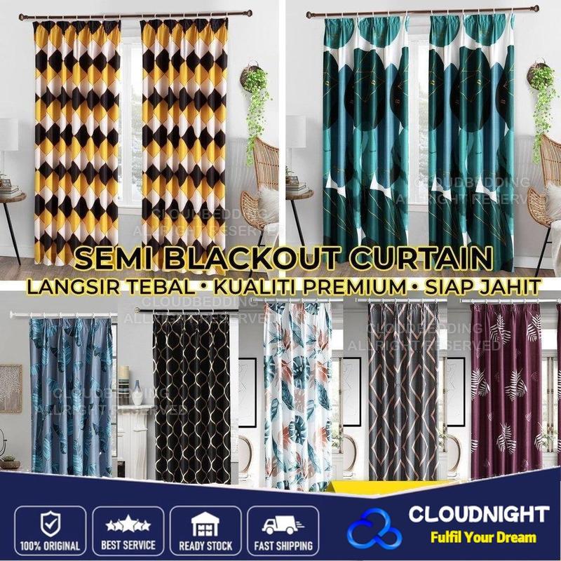 Hook Type Modern Langsir Curtain Semi Blackout Langsir Pintu - TikTok ...