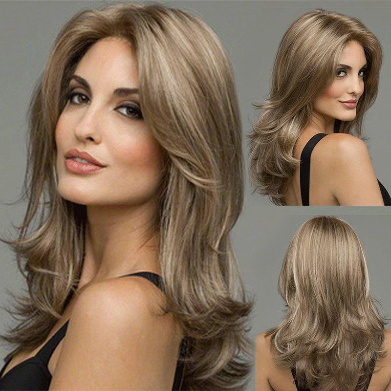 Women's Fashion Center-Parted Wig High-Temperature Fiber Mid-Length Wig ...
