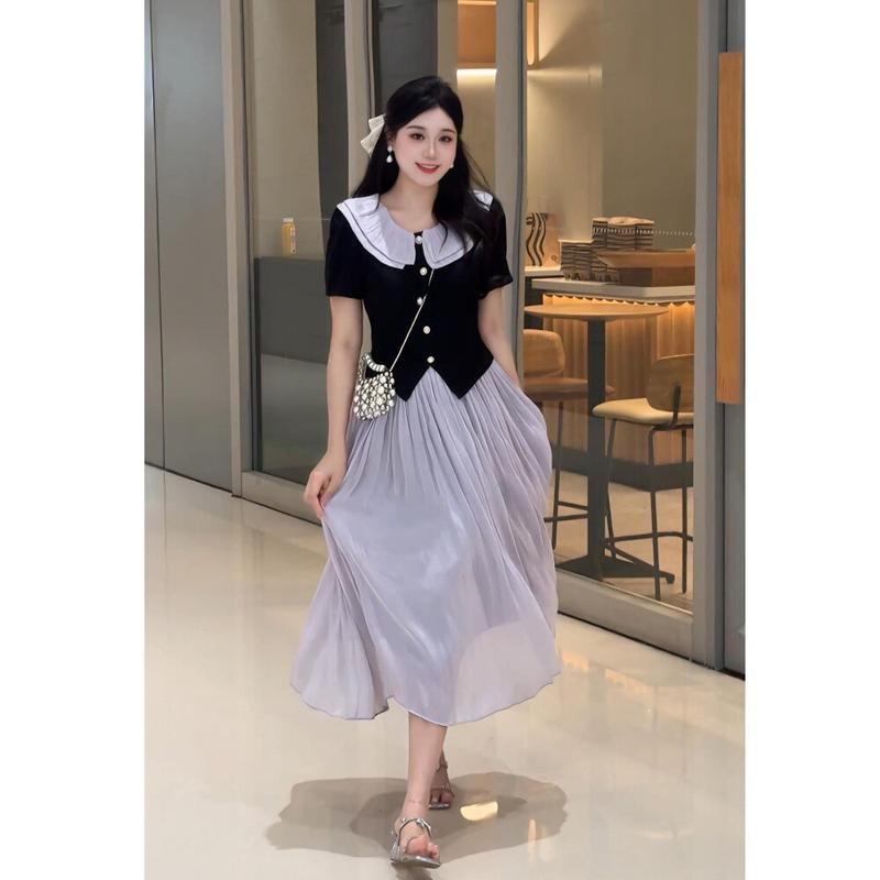 FADFAD 【ready stock】Gaun elegan lengan pendek terdapat kancing - Shop ...