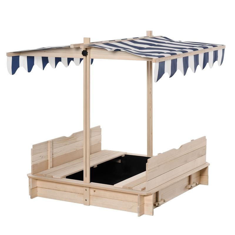 Outsunny Wooden Kids Sandbox with Cover, Children Outdoor Sand Box with ...