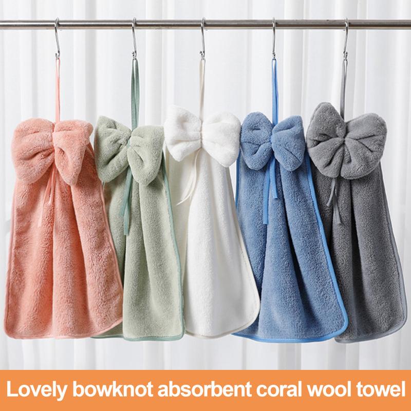 Bow Hand Towels with Hanging Loop - 100% Microfiber Coral Fleece ...
