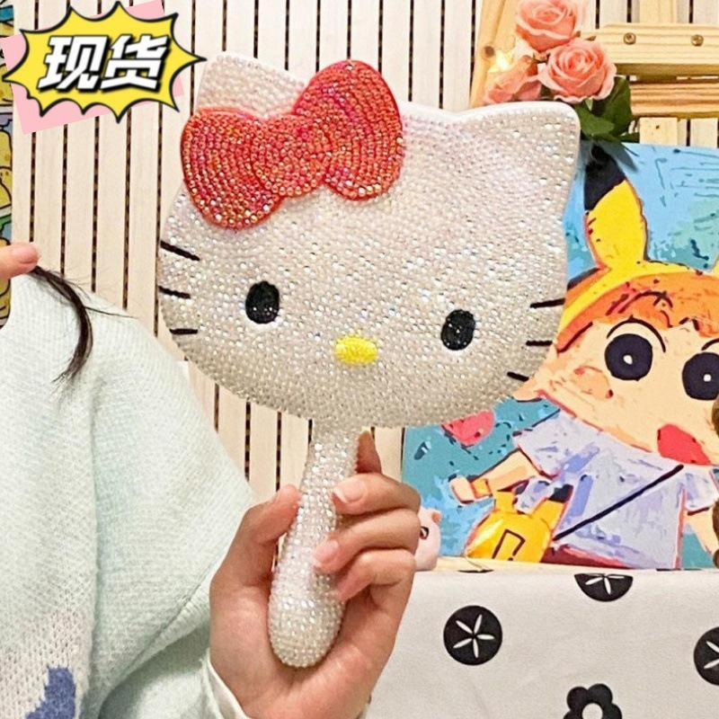 Hello Kitty Hand-Held Full Diamond Mirror DIY Makeup Mirror Creative ...