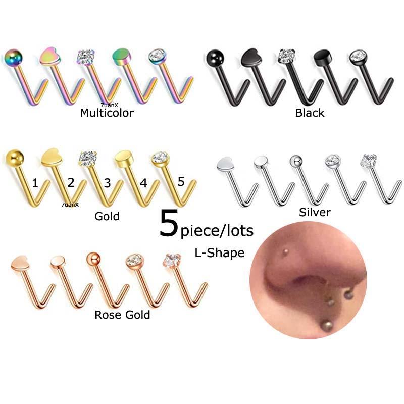 5 Piece Nose Screw Piercing L-Shape Nose Studs Stainless Steel - TikTok ...