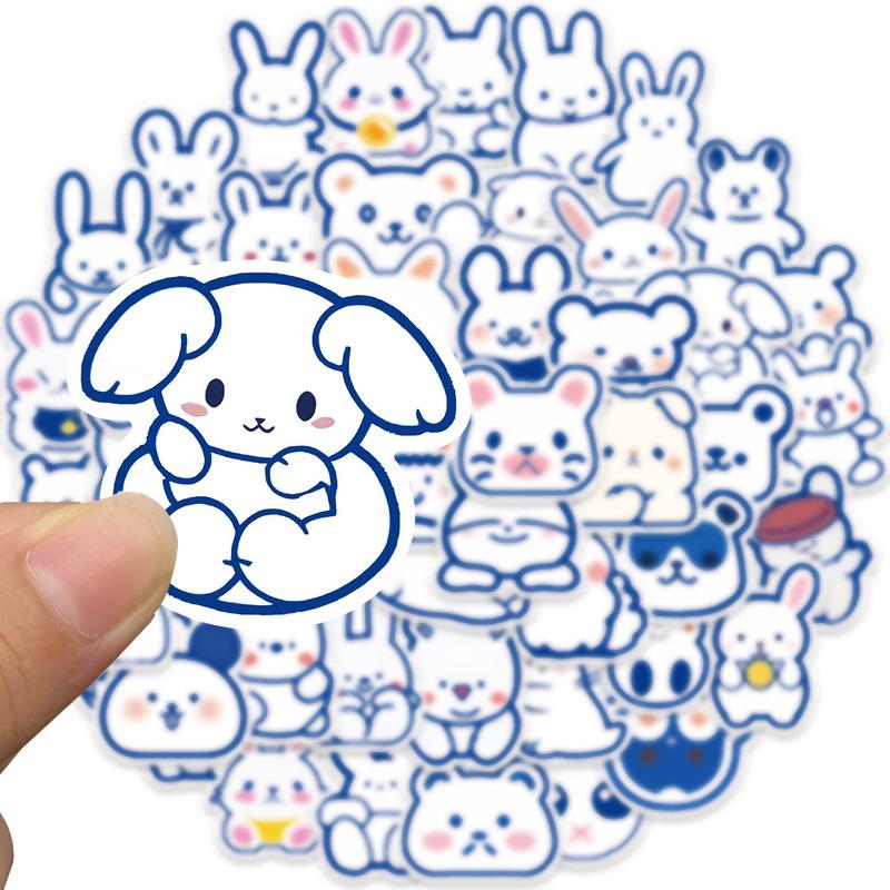 50Pcs Cute Cartoon Blue Animal Stickers Minimalist Graffiti Sticker ...