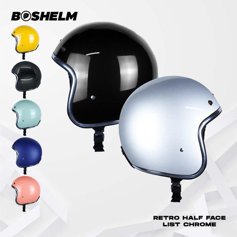 Helm Retro List Chrome Helm Half SNI - Shop | Tokopedia