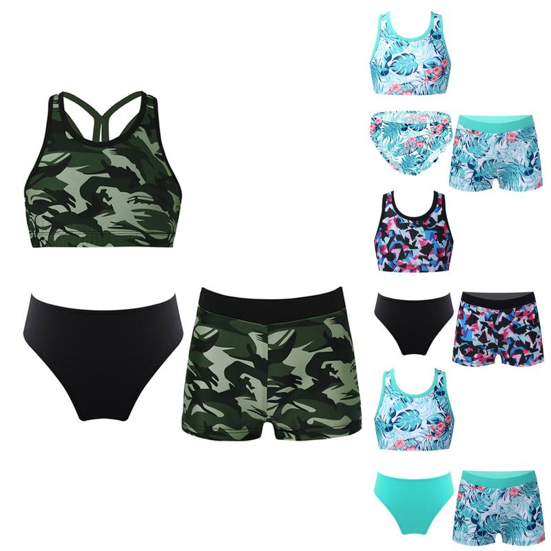 Doomiva Kids Girls 3 Piece Tankini Swimsuit Hawaiian Prints Race Back ...