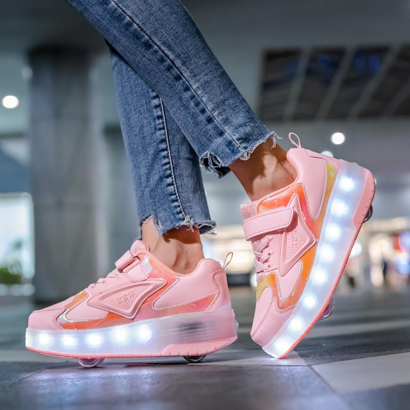 women sneakers tow-wheeled Heelys kasut roda 4 tayar rechargeable LED ...