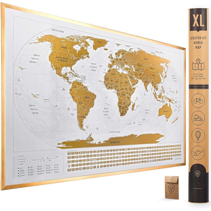 XL Scratch Off World Map with 196 Country Flags 36" x 24" Frameable ...