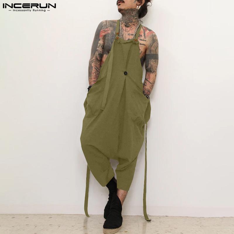 INCERUN Men's Street Fashion Deconstruct Design Wide Leg Overalls ...