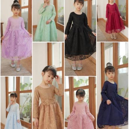 Kids Dress Gaun Muslimah Lace Jubah 2-12tahun Cotton Black Navy ...