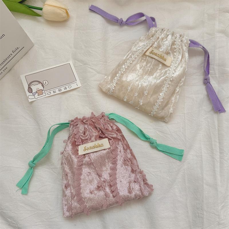 Lace Trim Storage Bag, Drawstring Closure Storage Pouch, Miscellaneous ...