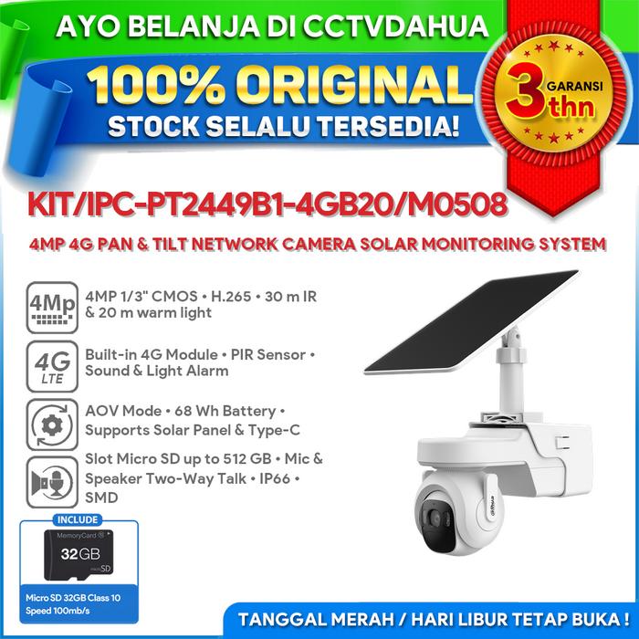 Promo DAHUA KIT/IPC-PT2449B1-4GB20/M0508 4MP 4G PAN & TILT NETWORK ...