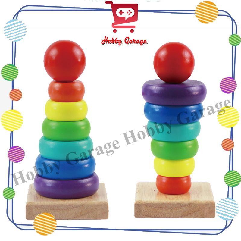 Mainan Ring Susun Donat Rainbow Tower Kayu Anak Bayi Montessori - Shop ...