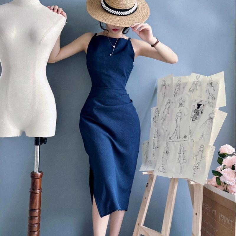 Váy Eme Dress- Xanh Navy chất xốp tăm mềm mại, nhẹ thiết kế xếp ...