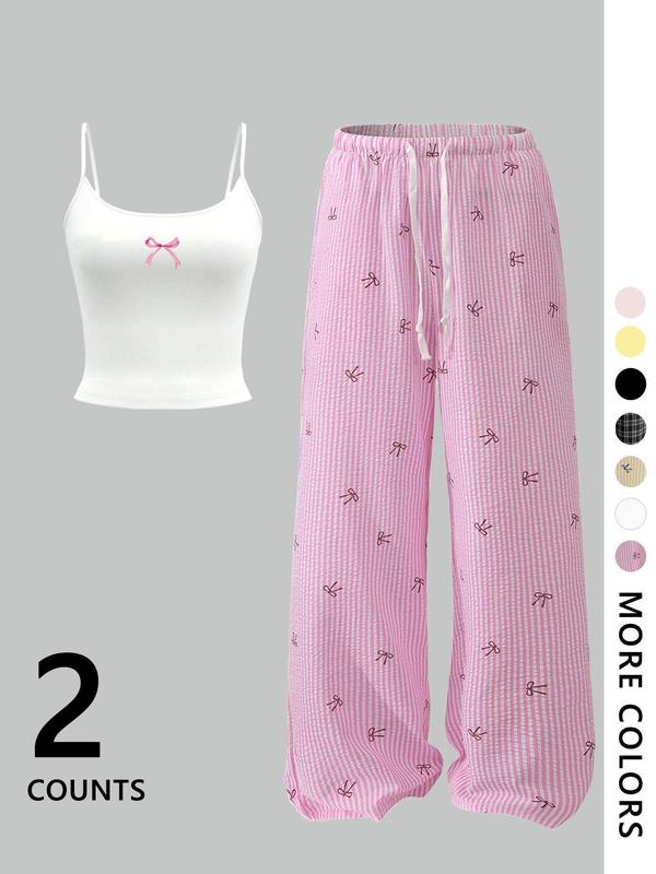 Two-piece Set Women's Cami Top & All Over Print Pants, Casual Comfy ...
